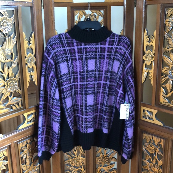 Nine West | Sweaters | Nwt Nine West Mock Neck Plaid Sweater Size L ...
